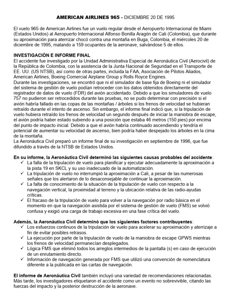 Informe Aal 965 | PDF | Aeronave civil | Aeronave