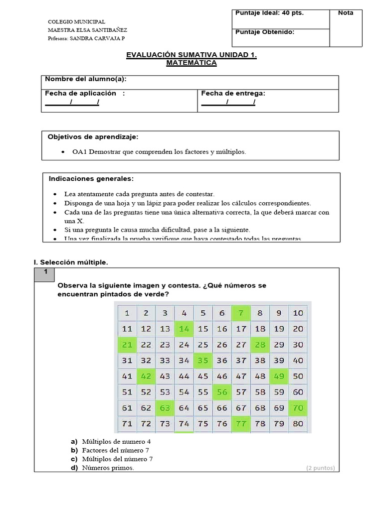 EVALUACION DE FACTORES 6° BASICO | PDF