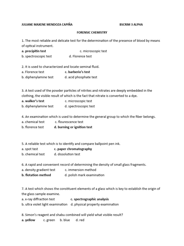 Forensic Chemistry Tests Overview | PDF | Blood | Dna