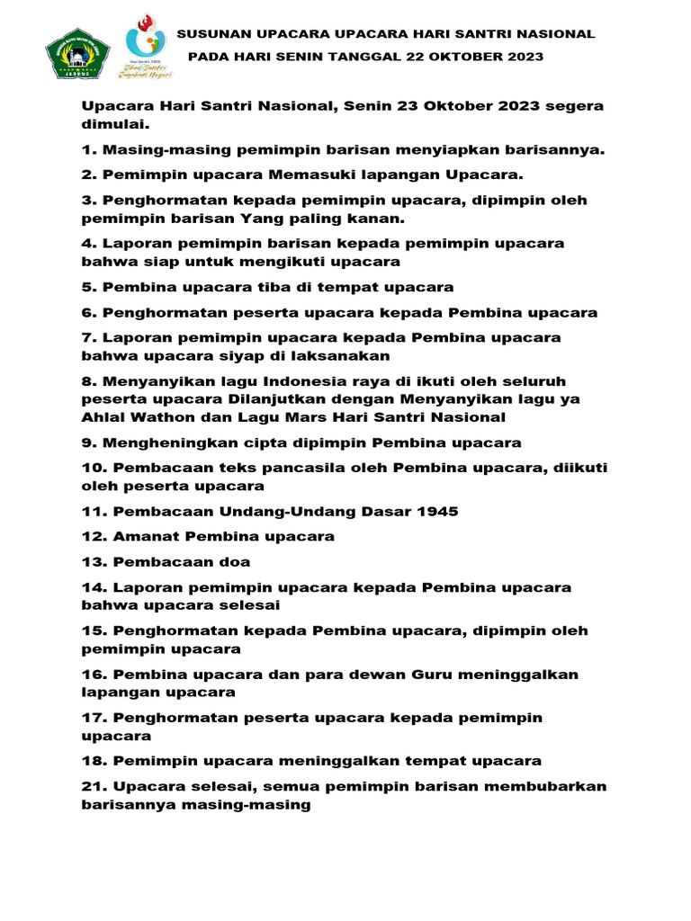Protokol Upacara HSN 2023 | PDF | Seni