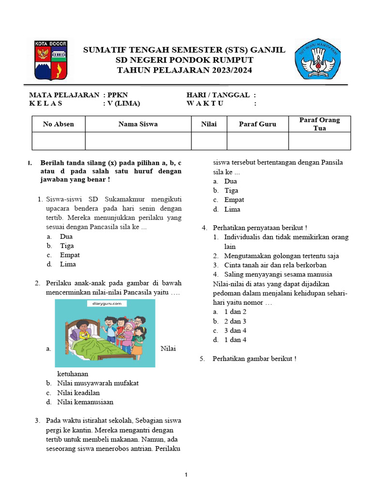 Soal STS PPKN Ganjil | PDF