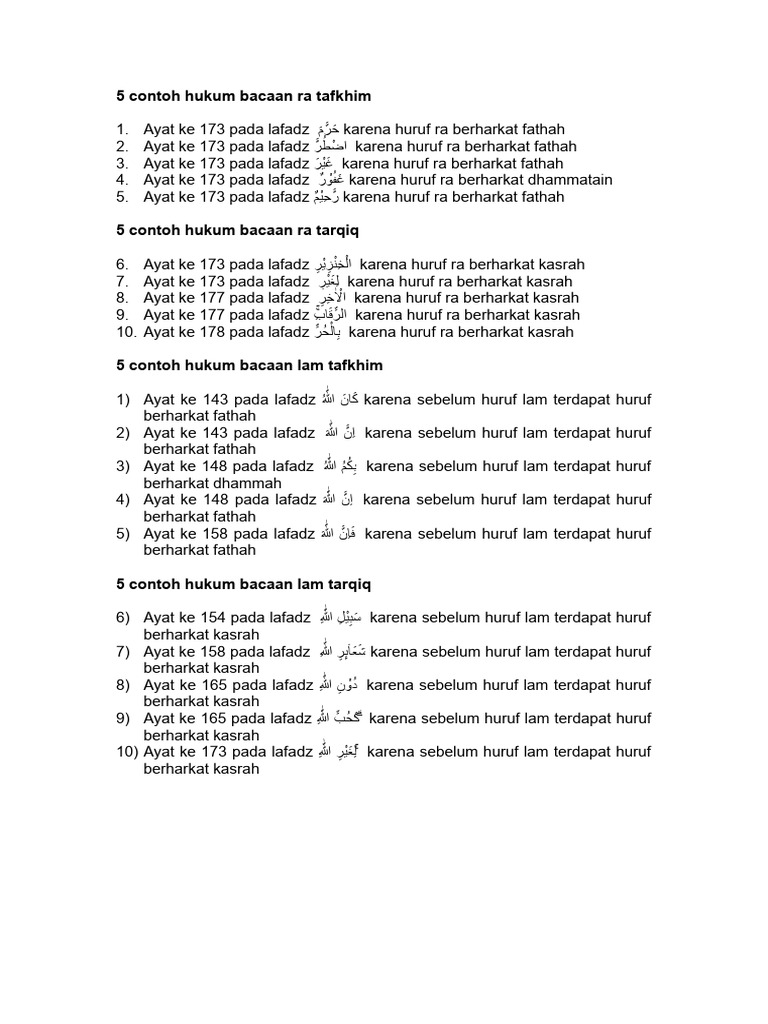 5 Contoh Hukum Bacaan Ra Tafkhim | PDF