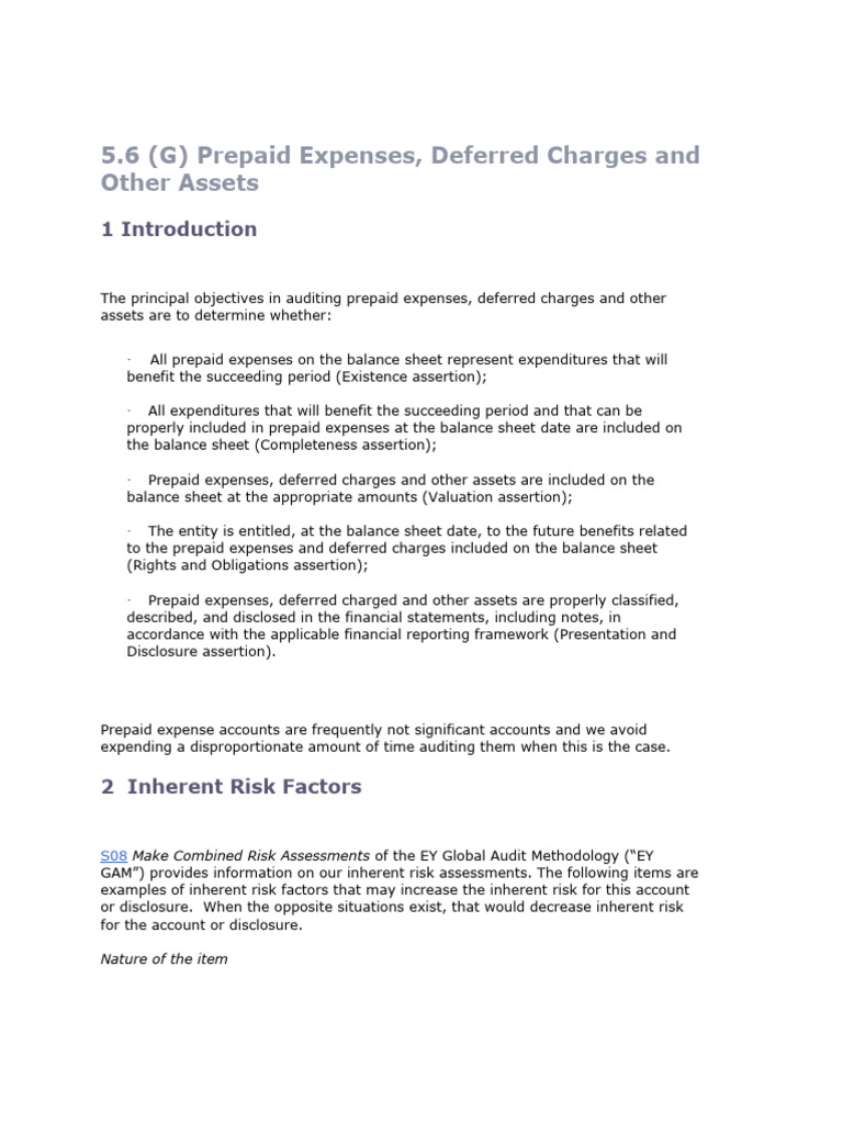 G. Prepaid Expenses, Deferred Charges and Other Assets | Download Free ...
