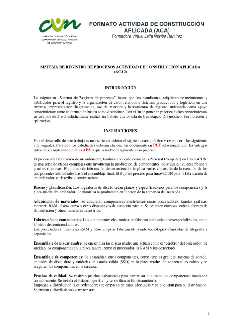 ACA 2 SISTEMA DE REGISTRO DE PROCESOS Actualizado 20102023 | PDF | Microprocesador | Memoria de ...