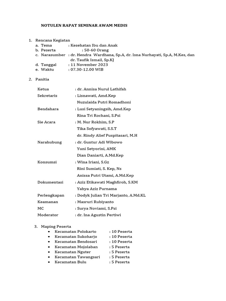 Notulen Rapat Seminar Awam Medis | PDF