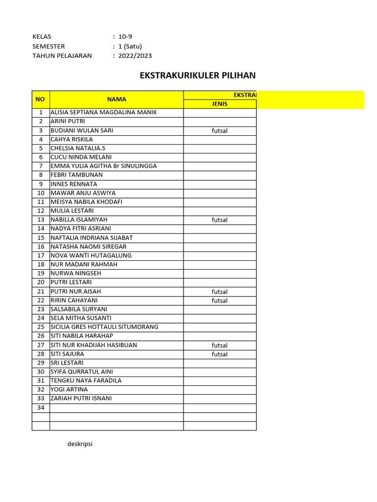 X-9 Format Penilaian Ekskul | PDF