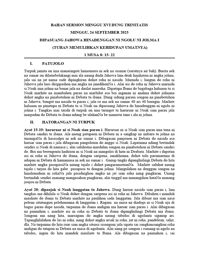 Bahan Sermon Minggu Xvi Dung Trinitatis | PDF