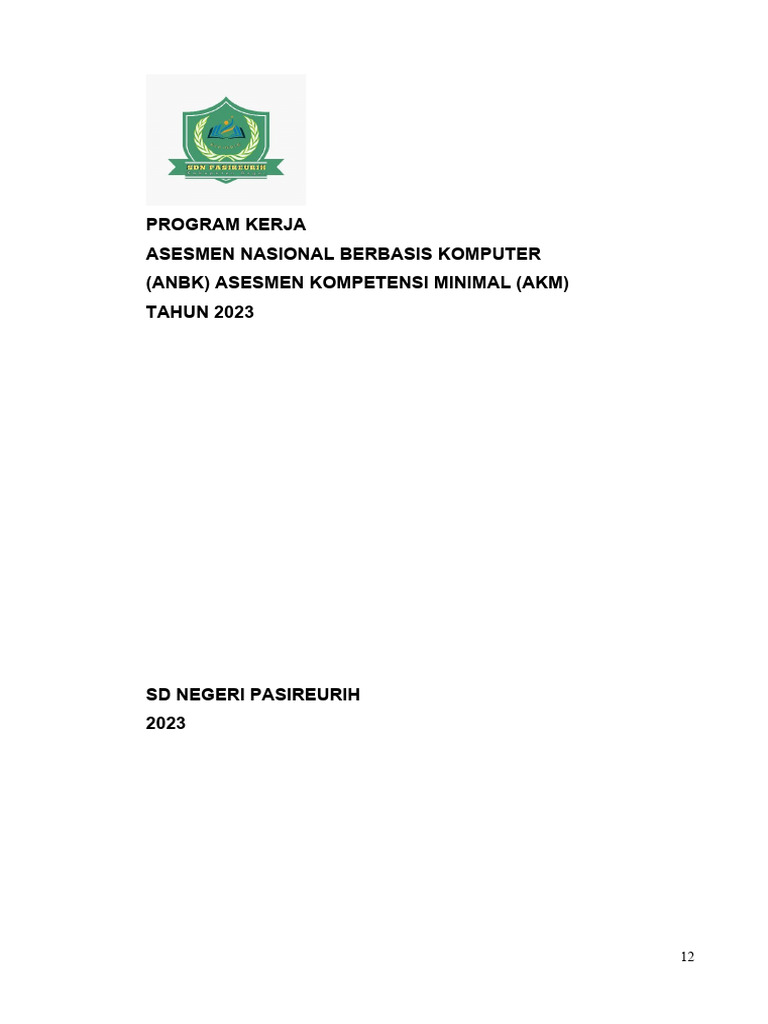 Program Kerja ANBK SD 2023/2024 | PDF