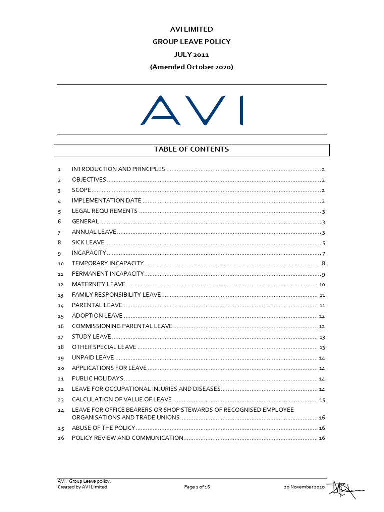 AVI Group Leave Policy Overview | PDF | Employment | Parental Leave