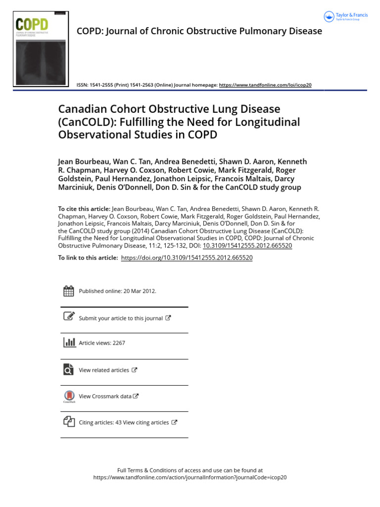 Canadian Cohort Obstructive Lung Disease CanCOLD Fulfilling The Need For Longitudinal ...