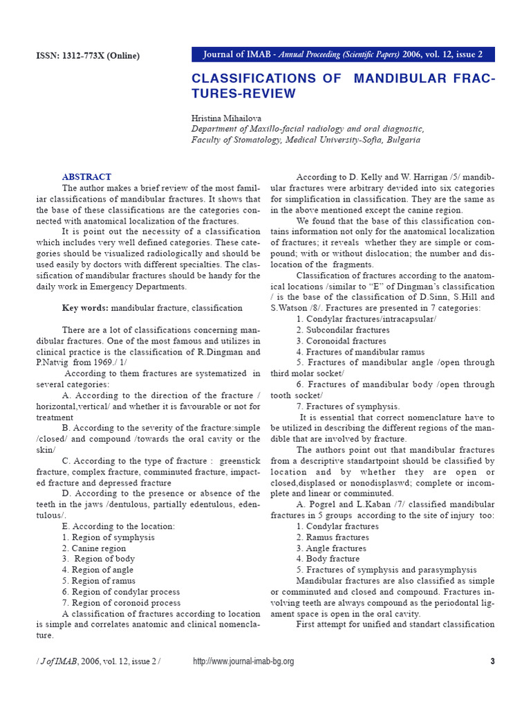Clasifications of Mandibular Fractures-Review | PDF | Clinical Medicine ...