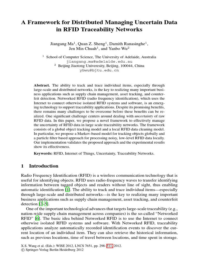 A Framework For Distributed Managing Uncertain Data | PDF | Radio Frequency Identification ...