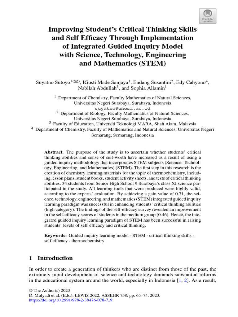 Improving Students Critical Thinking Skills and S | PDF | Critical Thinking | Self Efficacy