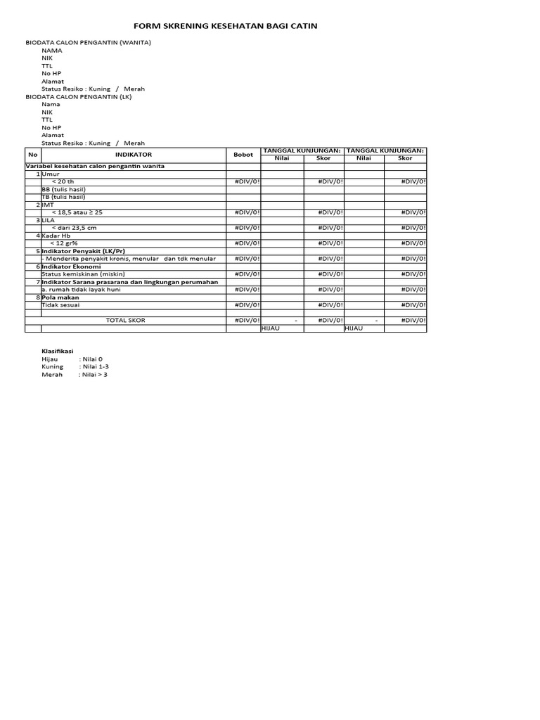 Form Skrening Catin-1 | PDF