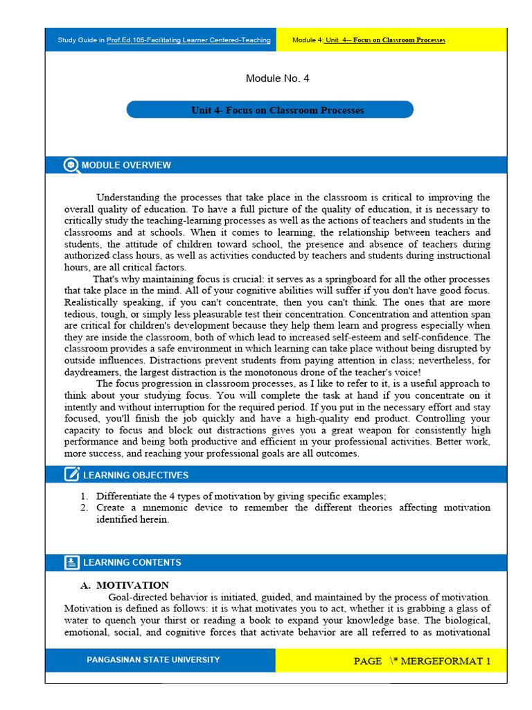 SG4-Focus On Classroom | PDF | Motivational | Motivation