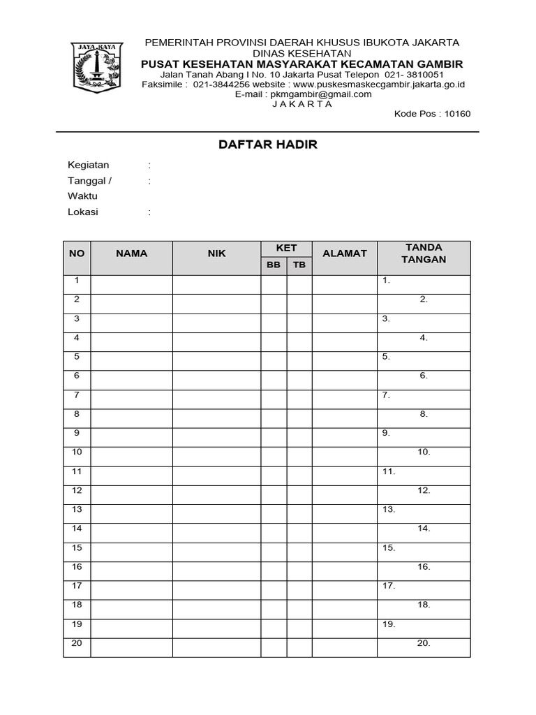 TEMPLATE Daftar Hadir Kegiatan Dengan Masyarakat | PDF