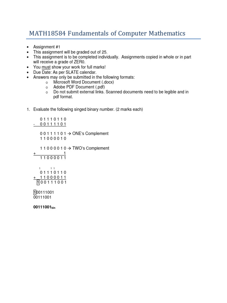 Computer Math Assignment 1 Guide | PDF | Mathematics | Arithmetic