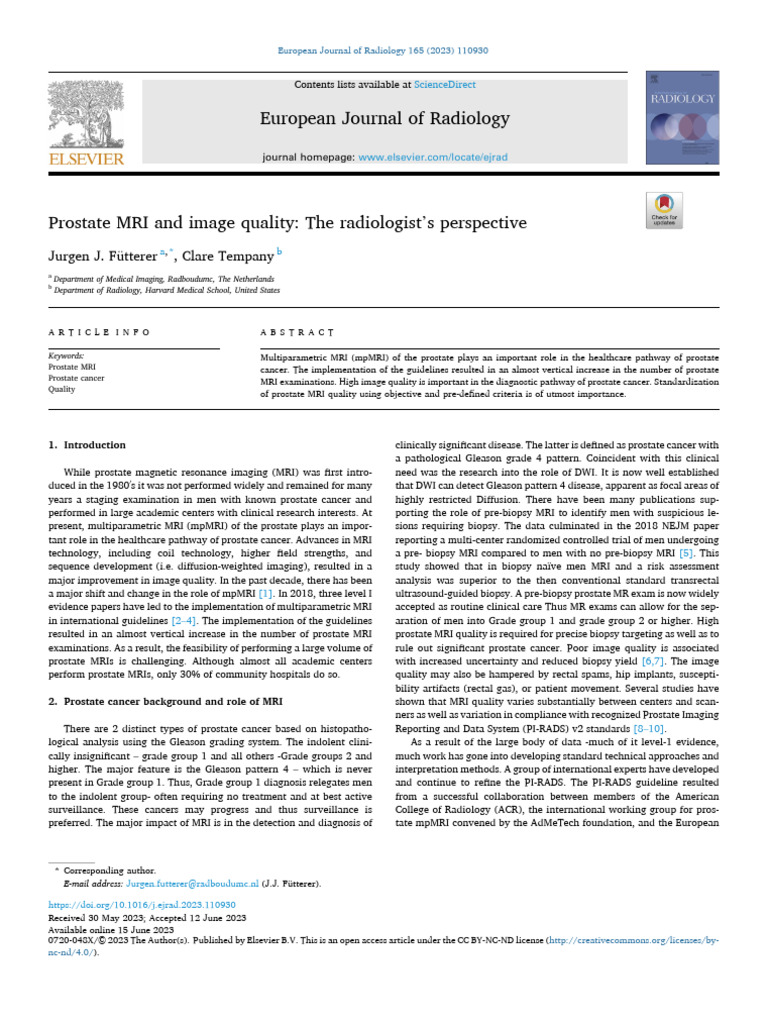 Prostate MRI and Image Quality The Radiologist's | Download Free PDF | Magnetic Resonance ...