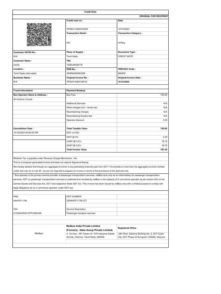 Ac GST Credit Note 1 | PDF | Invoice | Business