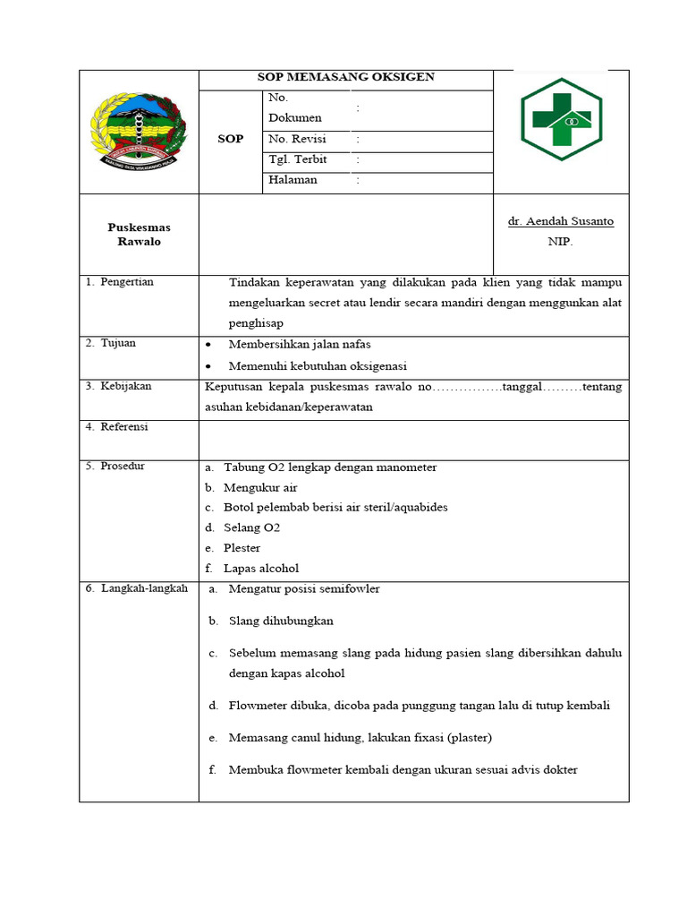 SOP Pemasangan Oksigen | PDF