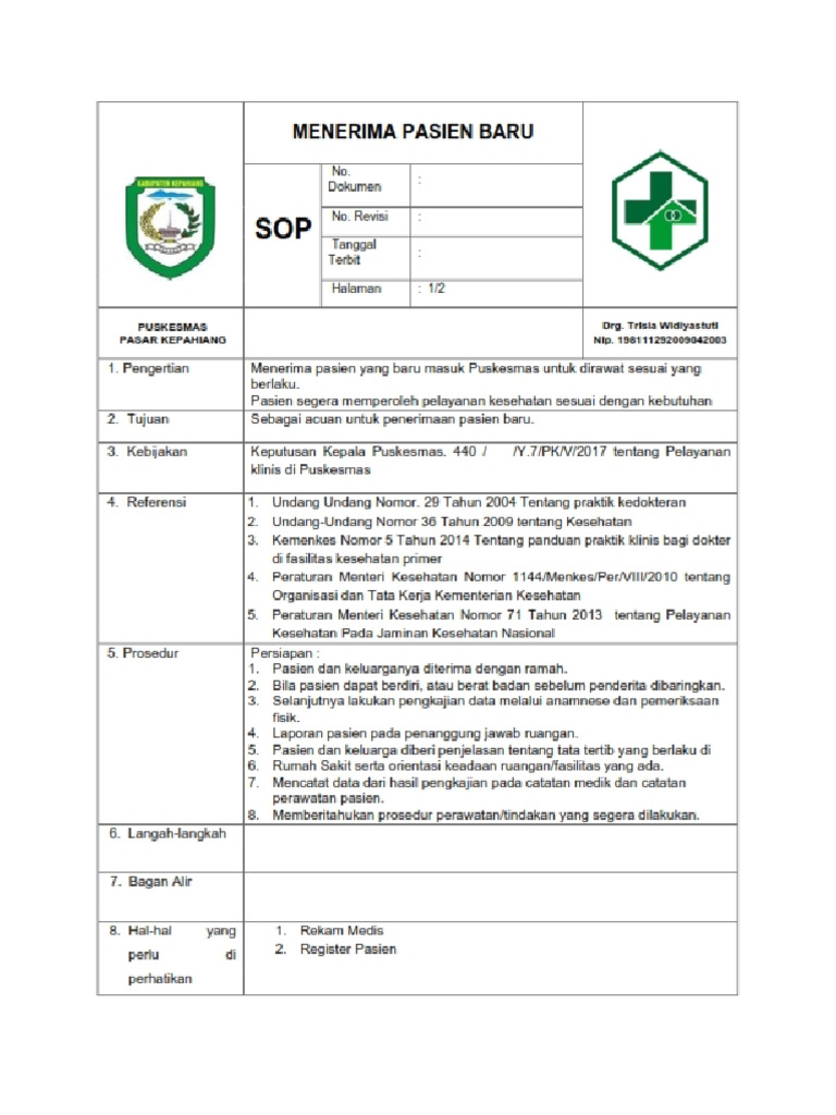 Sop Menerima Pasien Baru | PDF