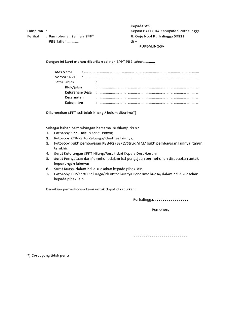 Permohonan Salinan SPPT | PDF