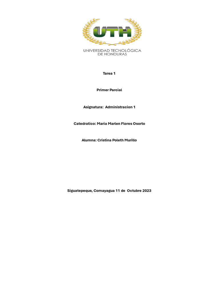 Administacion 1-Tarea 1-Cristina Murillo Uth | PDF | Responsabilidad social corporativa | Auditoría