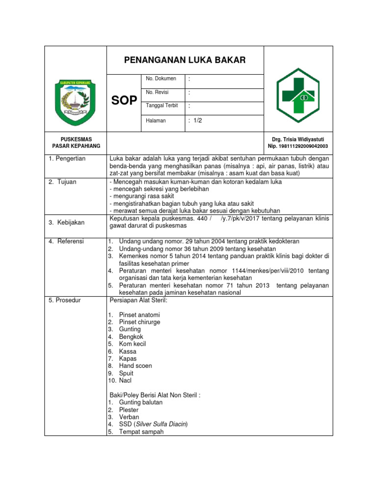 Sop Penanganan Luka Bakar | PDF