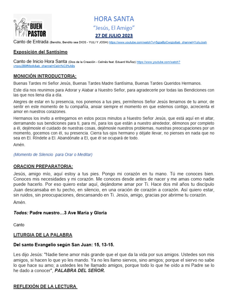 Hora Santa Jesus El Amigo | PDF | Oración | orador del Señor