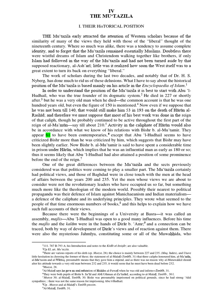 IV The Mu Tazila | PDF | God | Reason