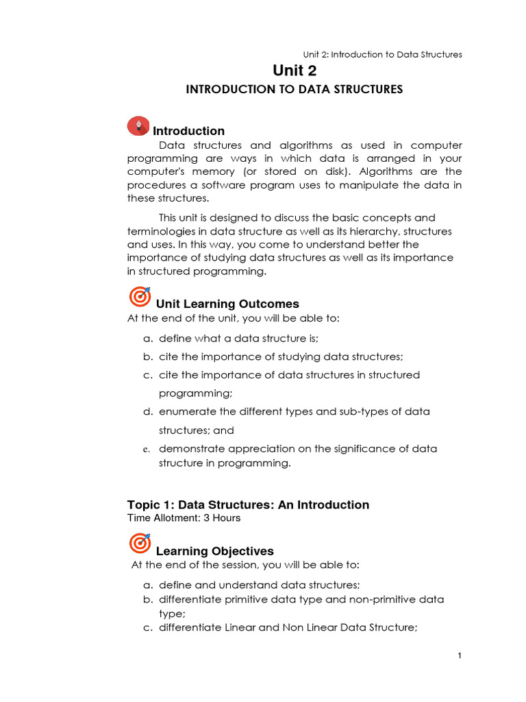 DSA Module 2 Intro To Data Structures 1week | Download Free PDF | Data Structure | Data Type
