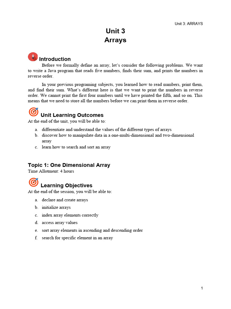 Dsa Module 3 Arrays 4weeks Pdf Data Type Variable Computer Science