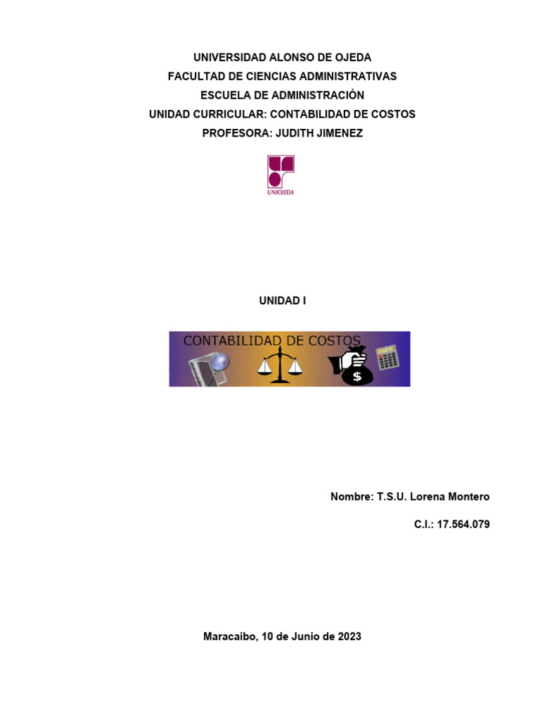 Contabilidad de Costos T.S.U. Lorena Montero 1 Corte | PDF | Costo | Contabilidad de costos