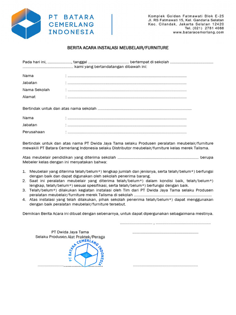 Berita Acara Instalasi | PDF