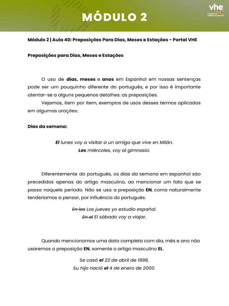 Mo Dulo+2+ +aula+40 +preposic o es+Para+Dias,+Meses+e+Estac o es+ ...