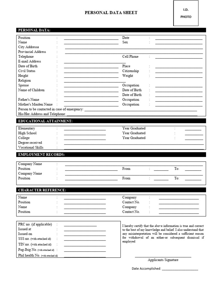 Employee DATA SHEET HR FORMS | PDF