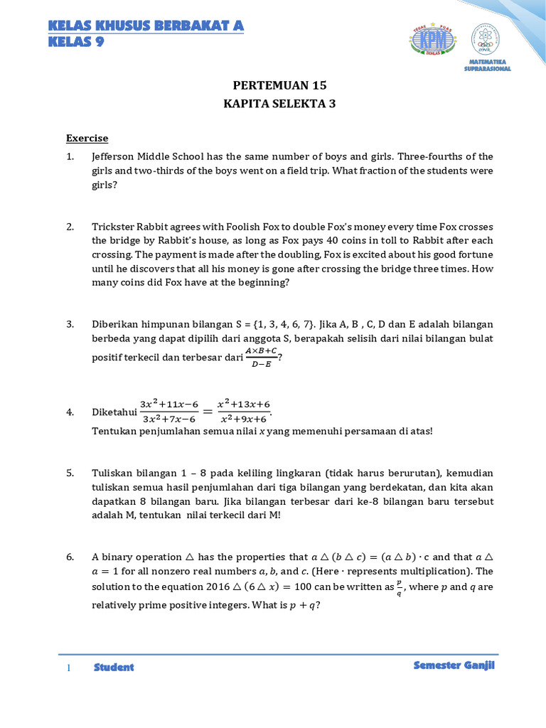 Materi 1-Berbakat A09-MTK-Pertemuan 15 - Kapita Selekta 3-1698107470 | PDF
