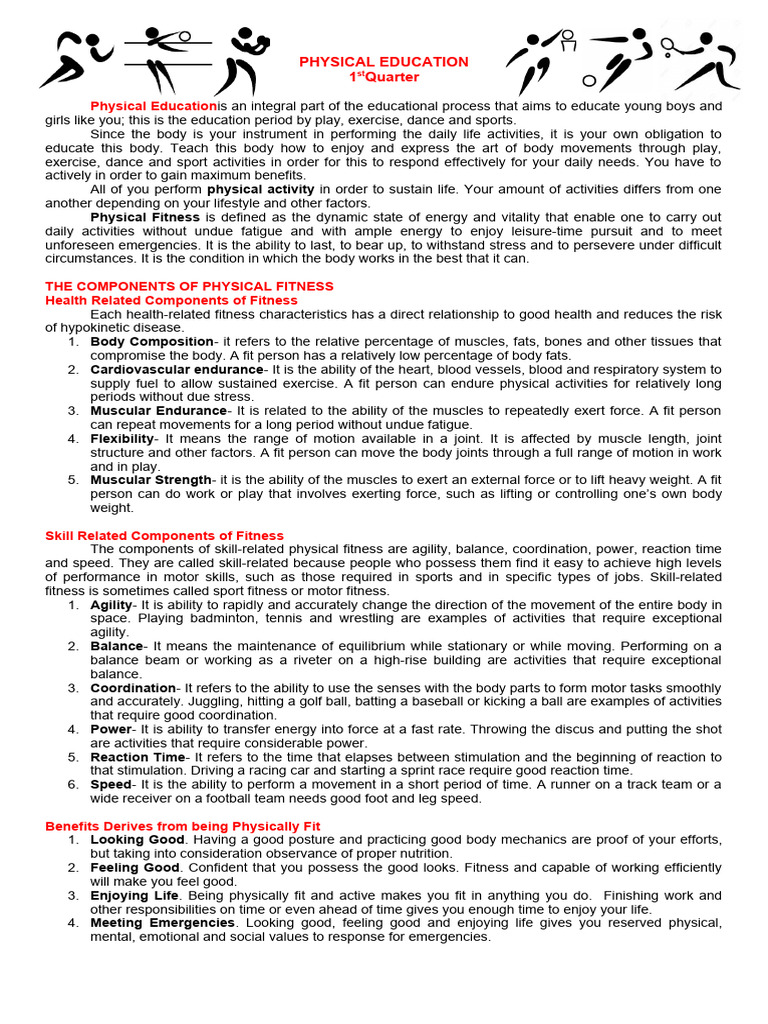 Physical Education Fitness Components Guide | PDF | Physical Fitness ...