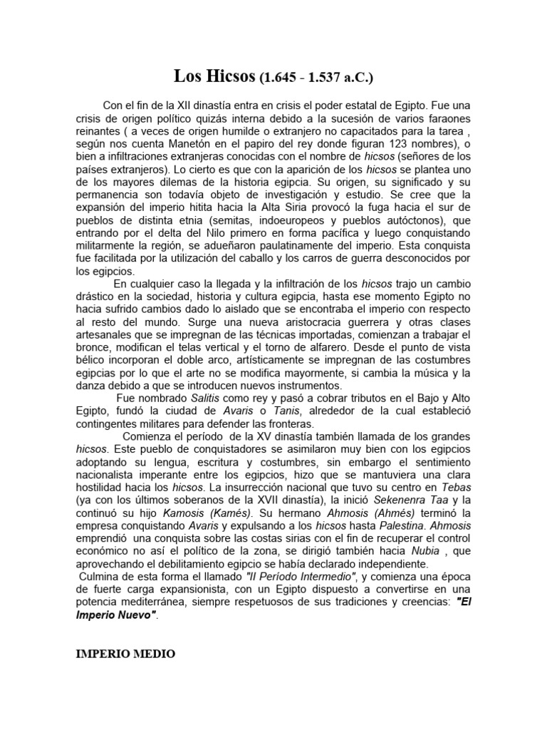 Los Hicsos: Invasión y Expulsión en Egipto | PDF | Antiguo Egipto | Tebas
