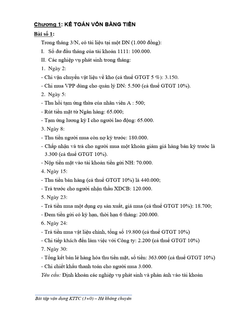 Bài Tập Vận Dụng KTTC (3+0) | PDF