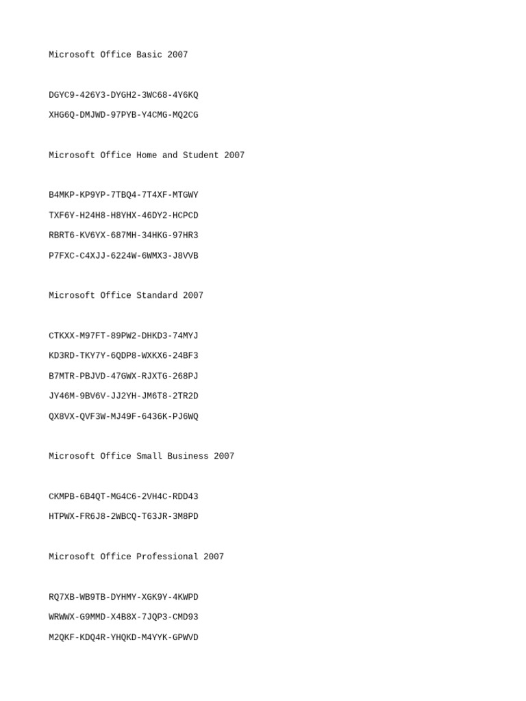 Microsoft Office 2007 Product Keys | PDF
