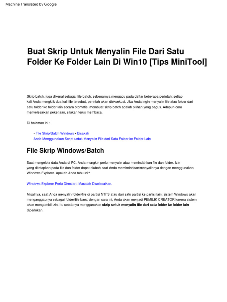 Create Script To Copy Files From One Folder To Another On Win10 | PDF
