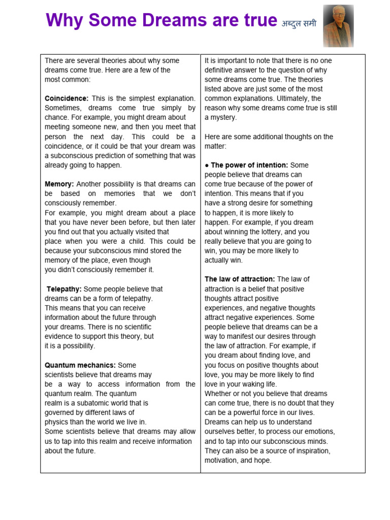 Why True Dreams | PDF | Dream | Thought