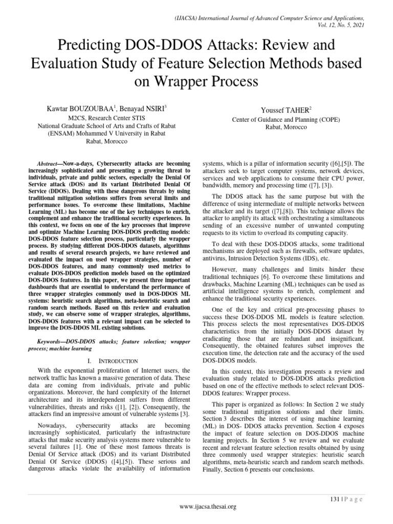 Paper 17-Predicting DOS DDOS Attacks | PDF | Machine Learning | Denial Of Service Attack