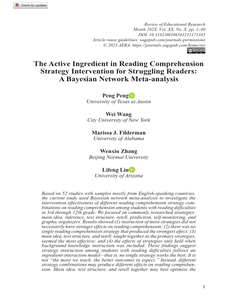 Peng Et Al 2023 The Active Ingredient in Reading Comprehension Strategy Intervention For ...