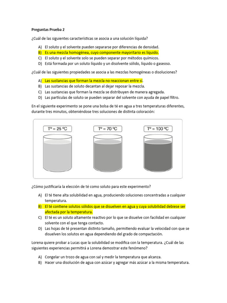 Preguntas sobre Soluciones y Mezclas | PDF | Mezcla | Solvente