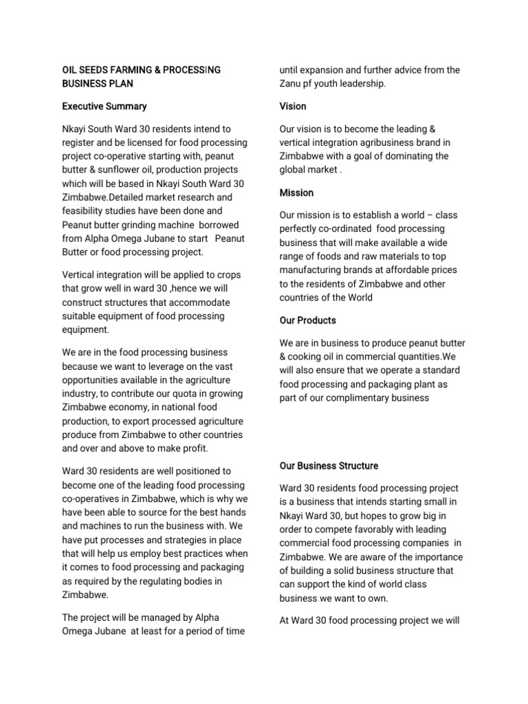 Nkayi Ward 30 Food Processing Plan | PDF | Agriculture | Intensive Farming