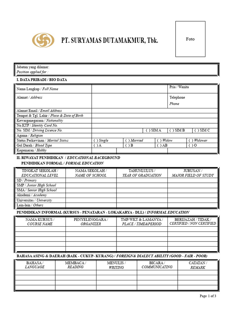 Formulir Data Pelamar Kerja | PDF | Career & Growth