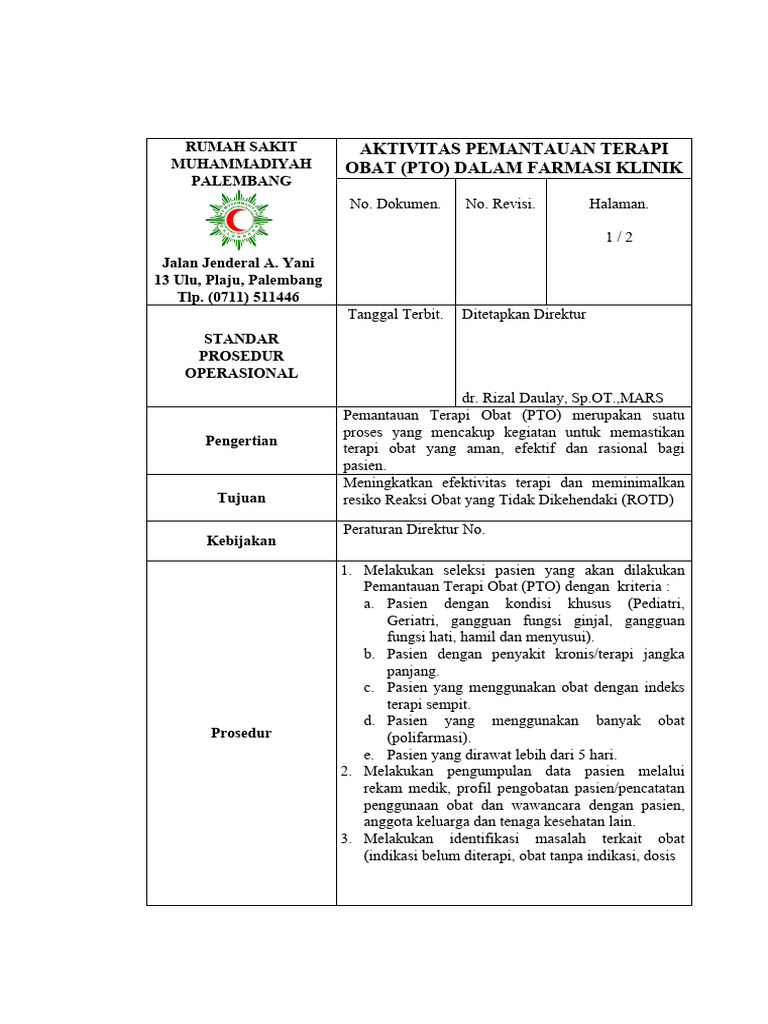 Aktivitas Pemantauan Terapi Obat (Pto) Dalam Farmasi Klinik | PDF