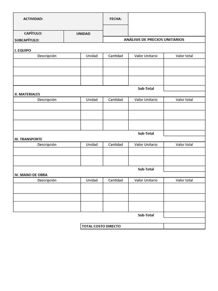 Formato APU | PDF | Finanzas y dinero